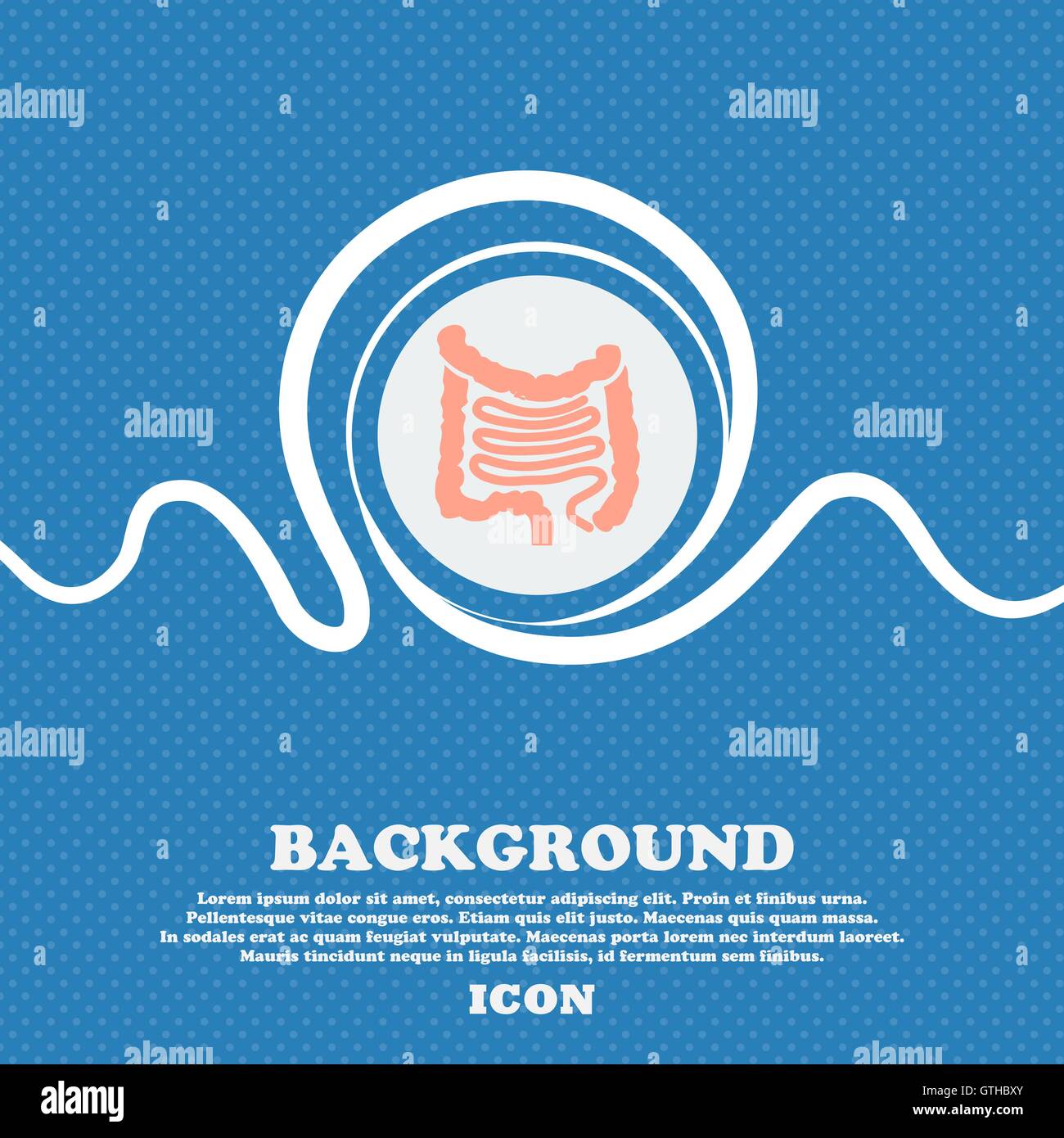 Intestines sign. Blue and white abstract background flecked with space ...