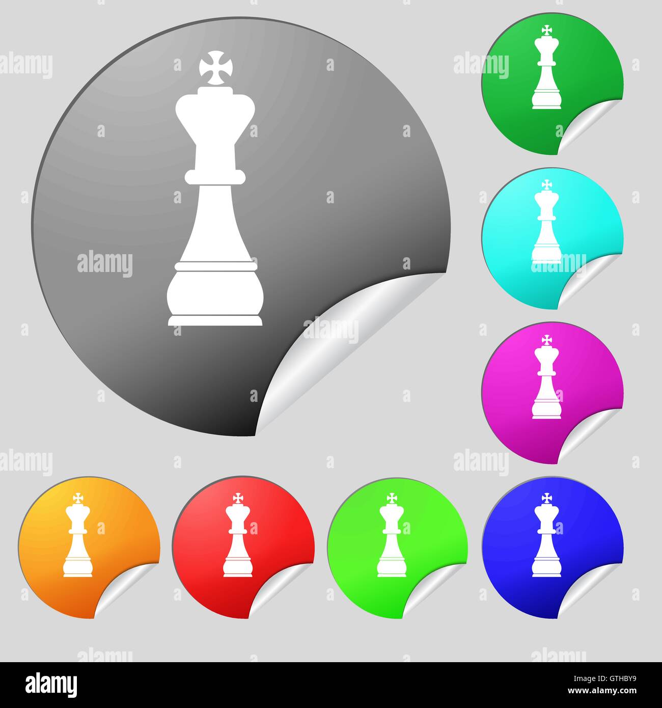 Chess king icon sign. Set of eight multi colored round buttons ...