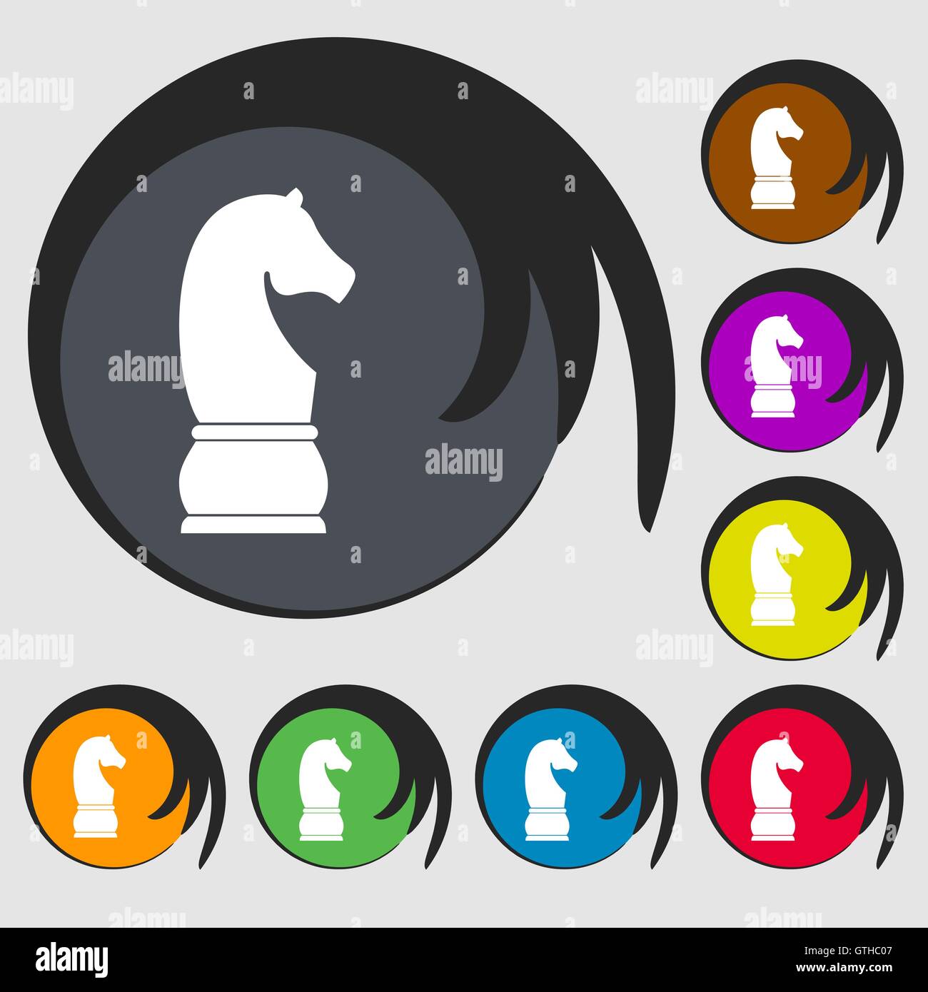 Chess knight sign icon. Symbols on eight colored buttons. Vector Stock ...