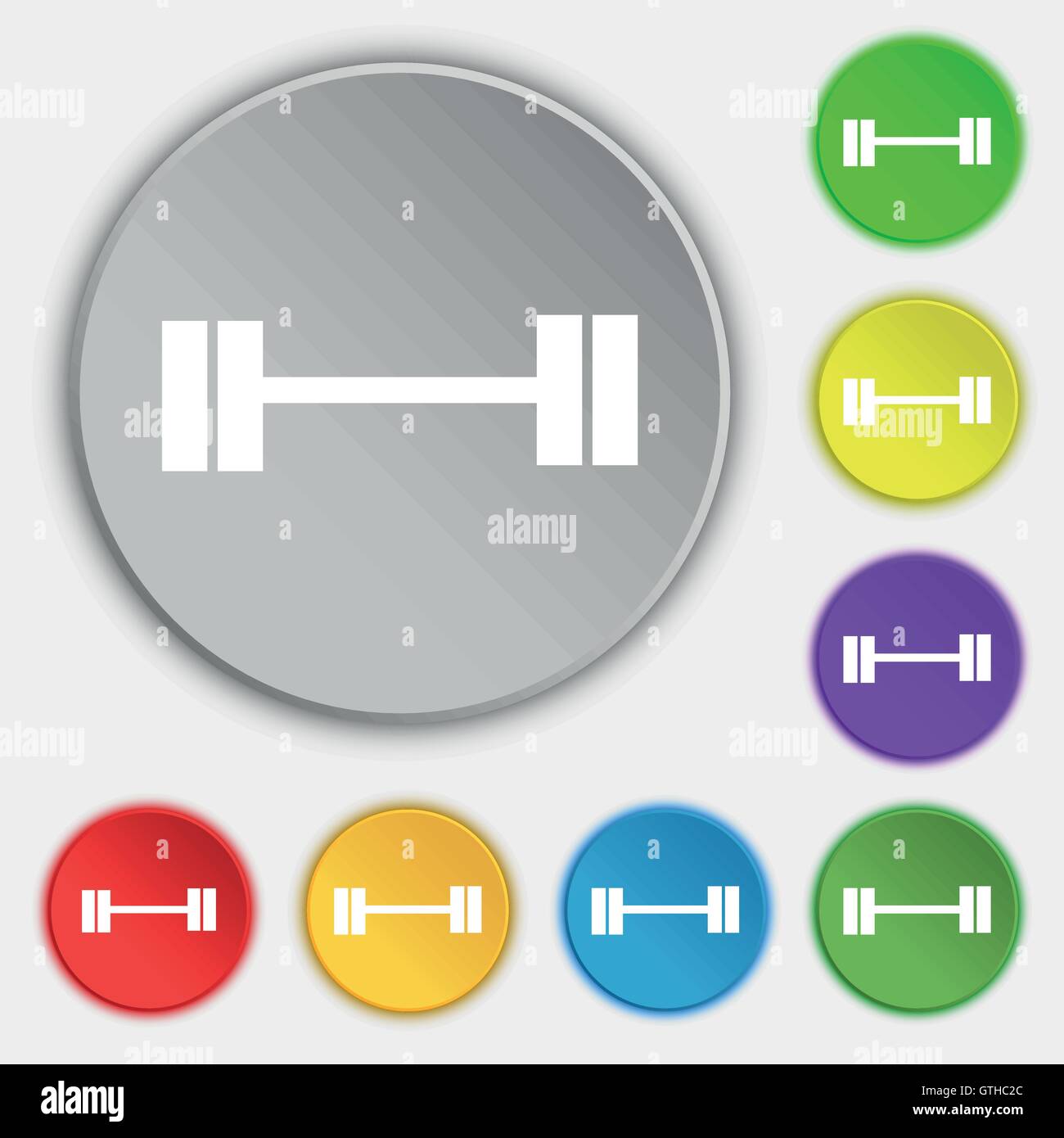Dumbbell icon sign. Symbol on eight flat buttons. Vector Stock Vector ...