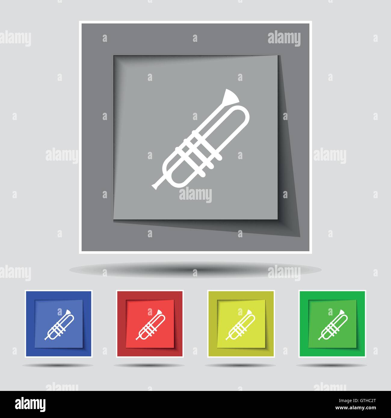 Trumpet icons sign on original five colored buttons. Vector Stock ...