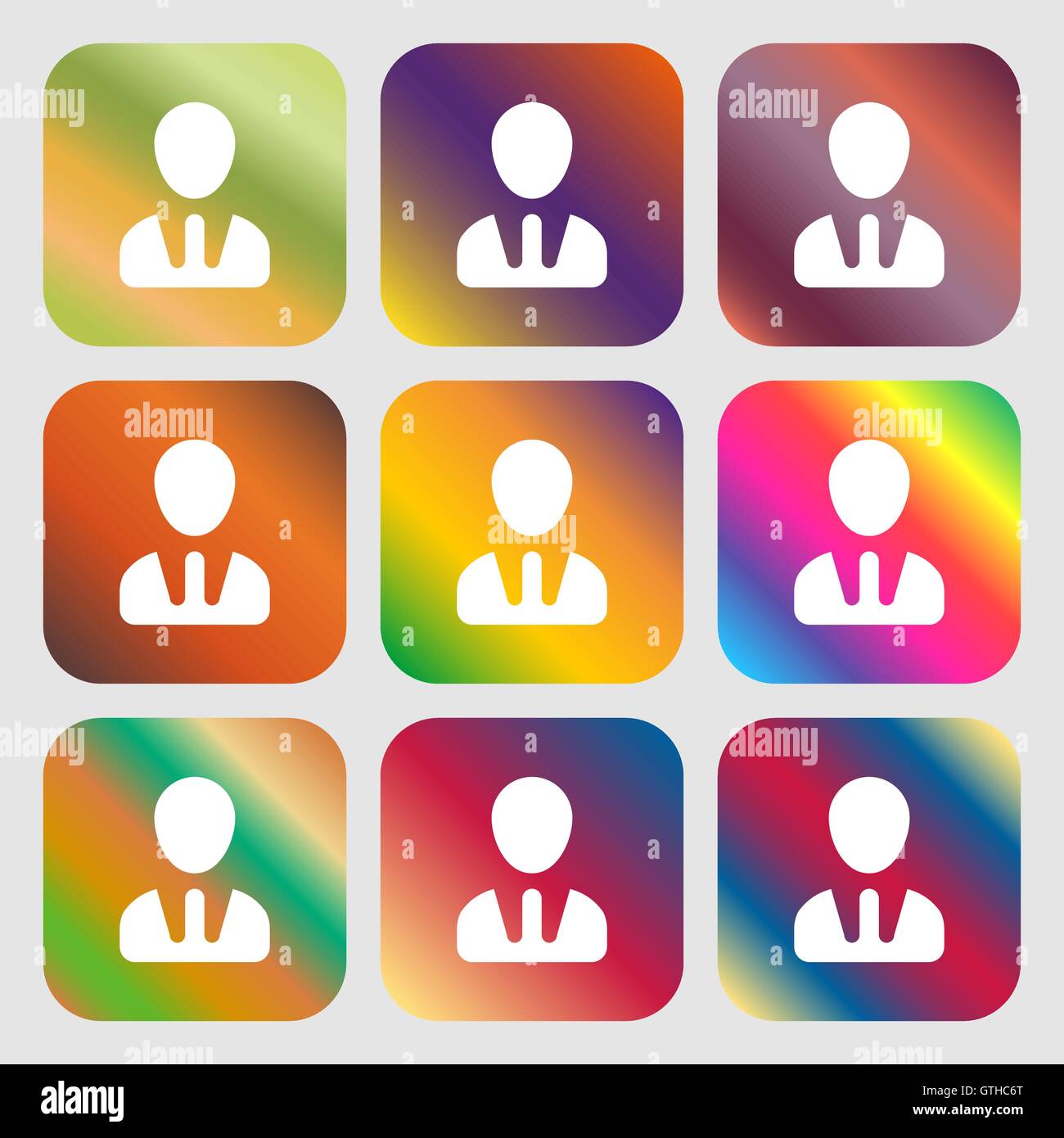 male silhouette icon. Nine buttons with bright gradients for beautiful ...
