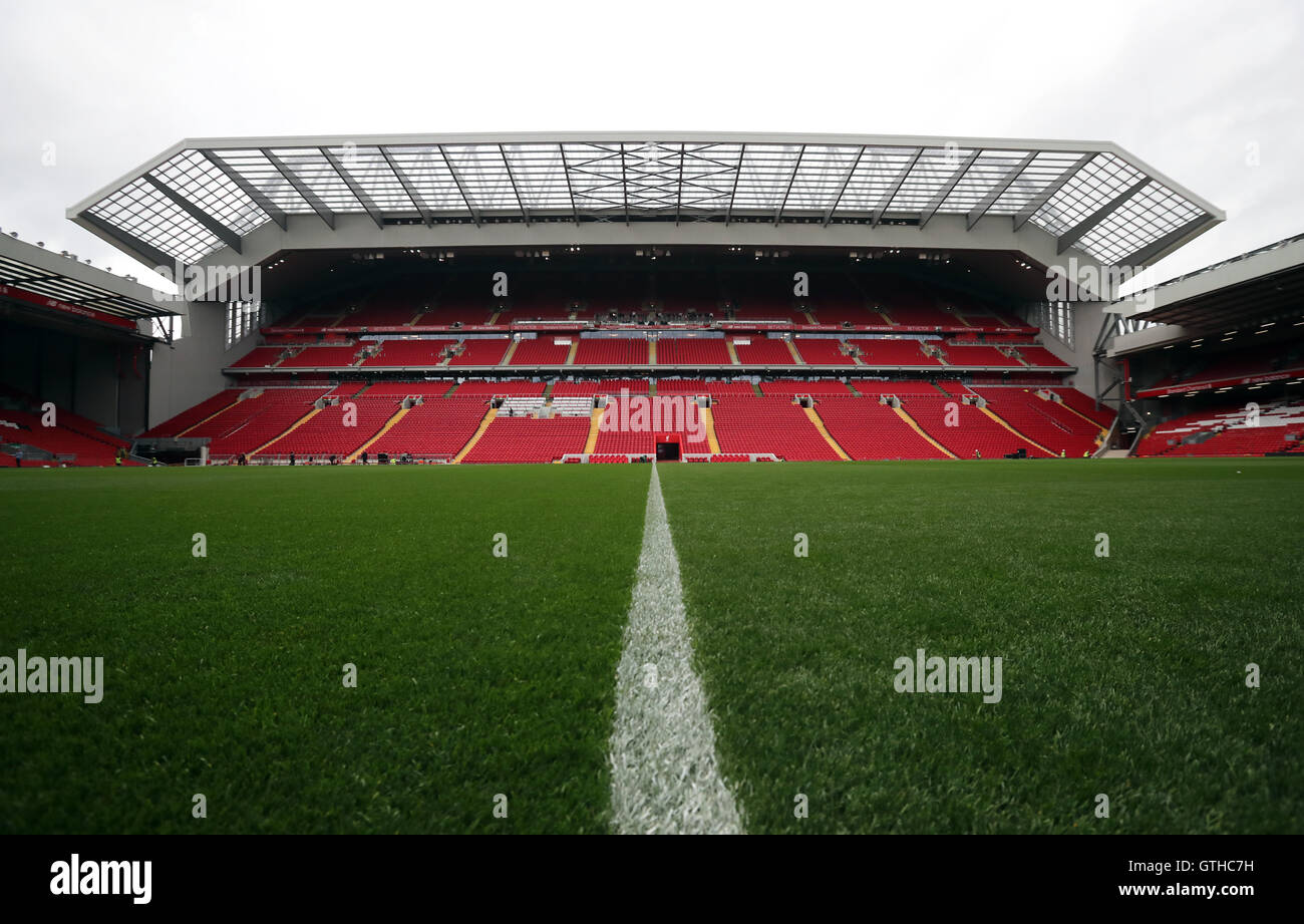 A general view of Anfield following the opening of the new Main Stand ...