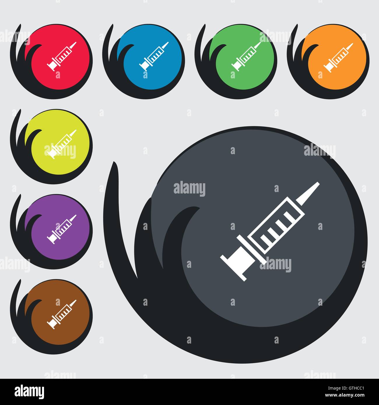 Syringe icon sign. Symbols on eight colored buttons. Vector Stock ...