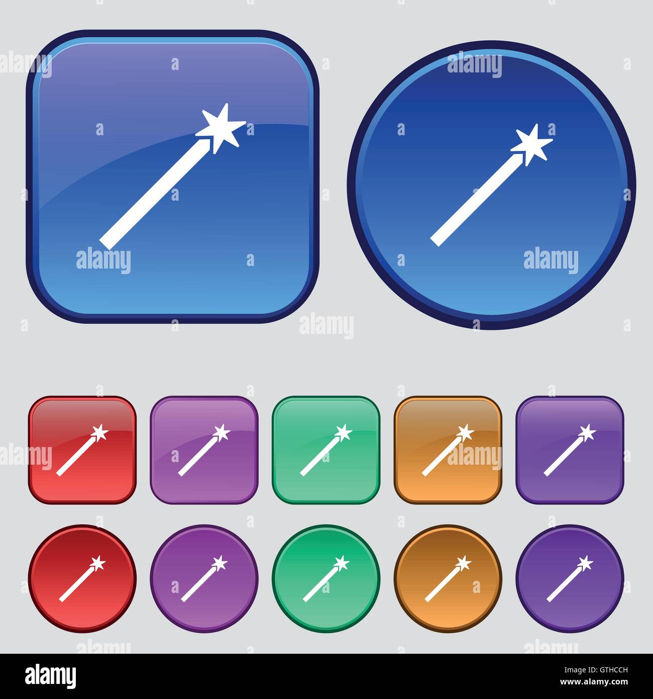 Magic Wand Icon sign. A set of twelve vintage buttons for your design ...