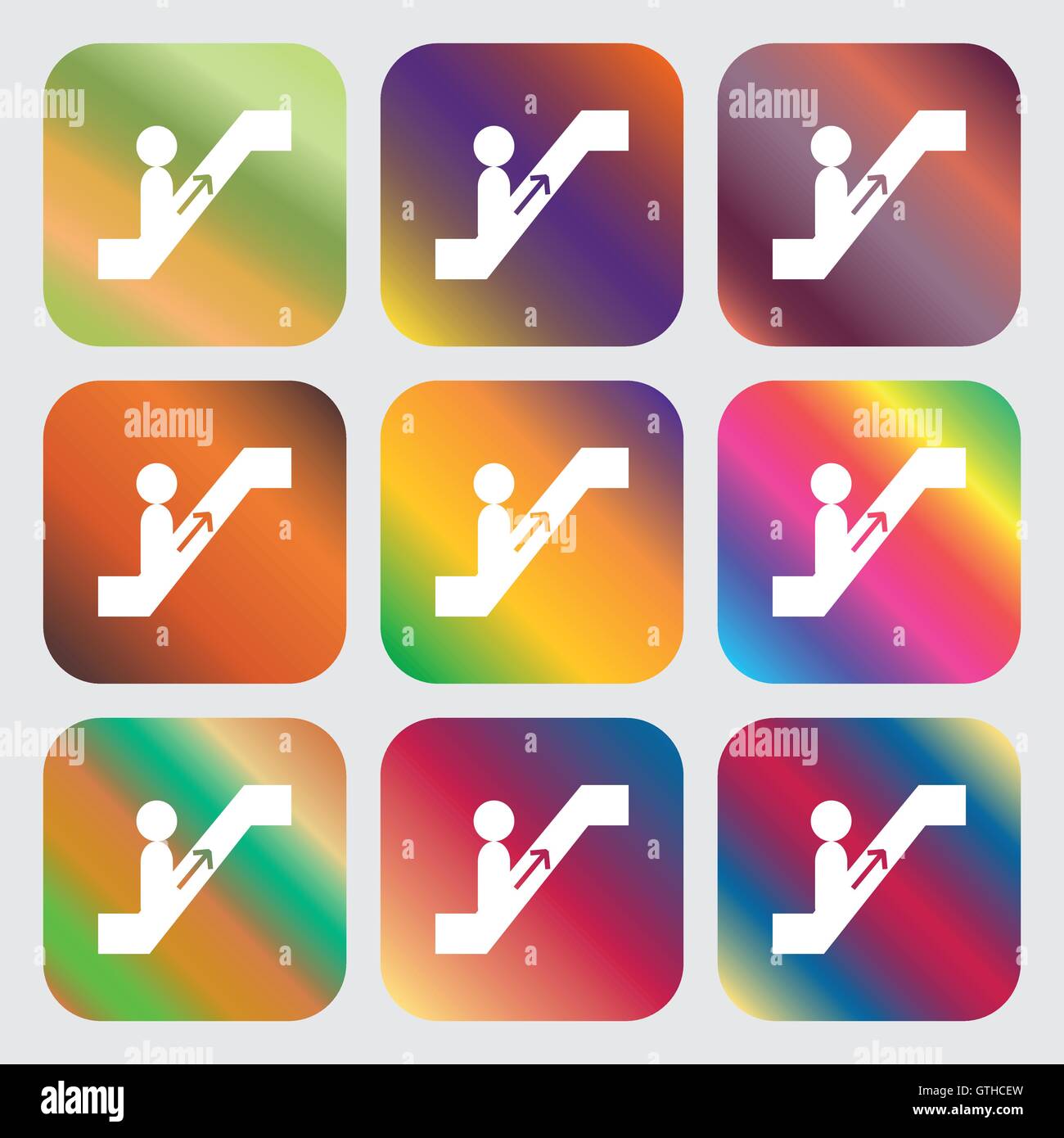 escalator icon . Nine buttons with bright gradients for beautiful ...