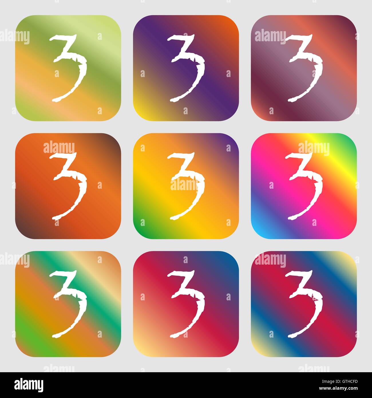 Third place award sign. Winner symbol. Step three . Nine buttons with bright gradients for ...