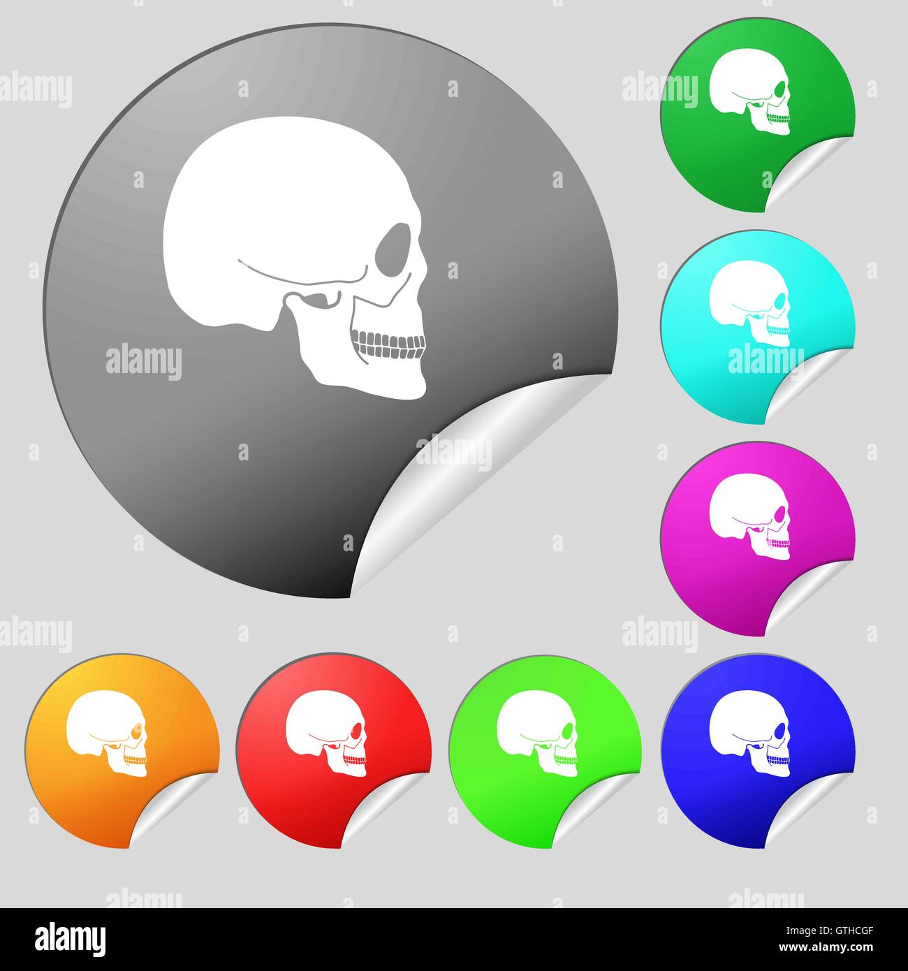 Skull icon sign. Set of eight multi colored round buttons, stickers ...