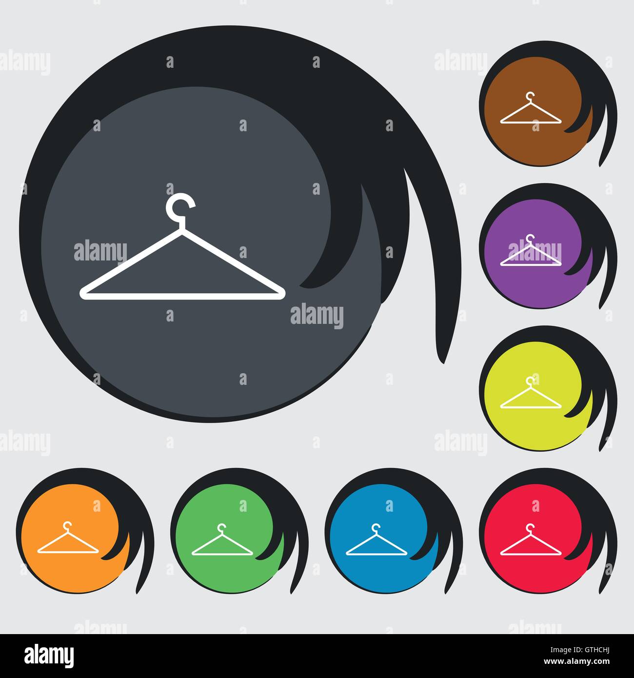Clothes Hanger icon sign. Symbols on eight colored buttons. Vector ...