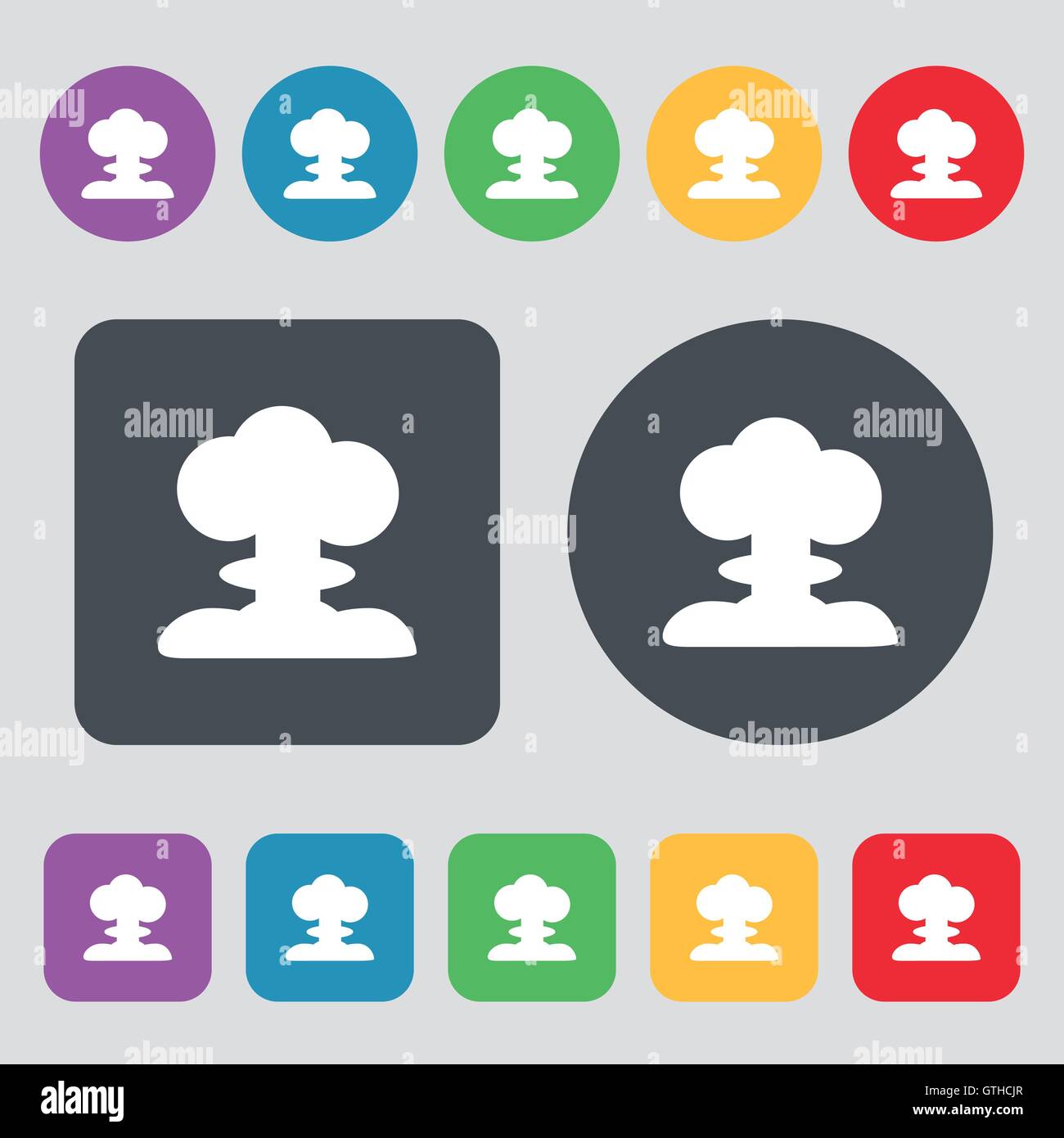 Explosion Icon sign. A set of 12 colored buttons. Flat design. Vector ...