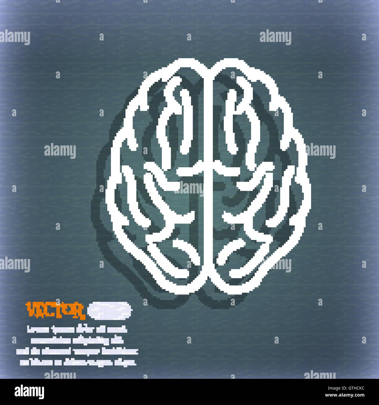 Brain icon. On the blue-green abstract background with shadow and space ...