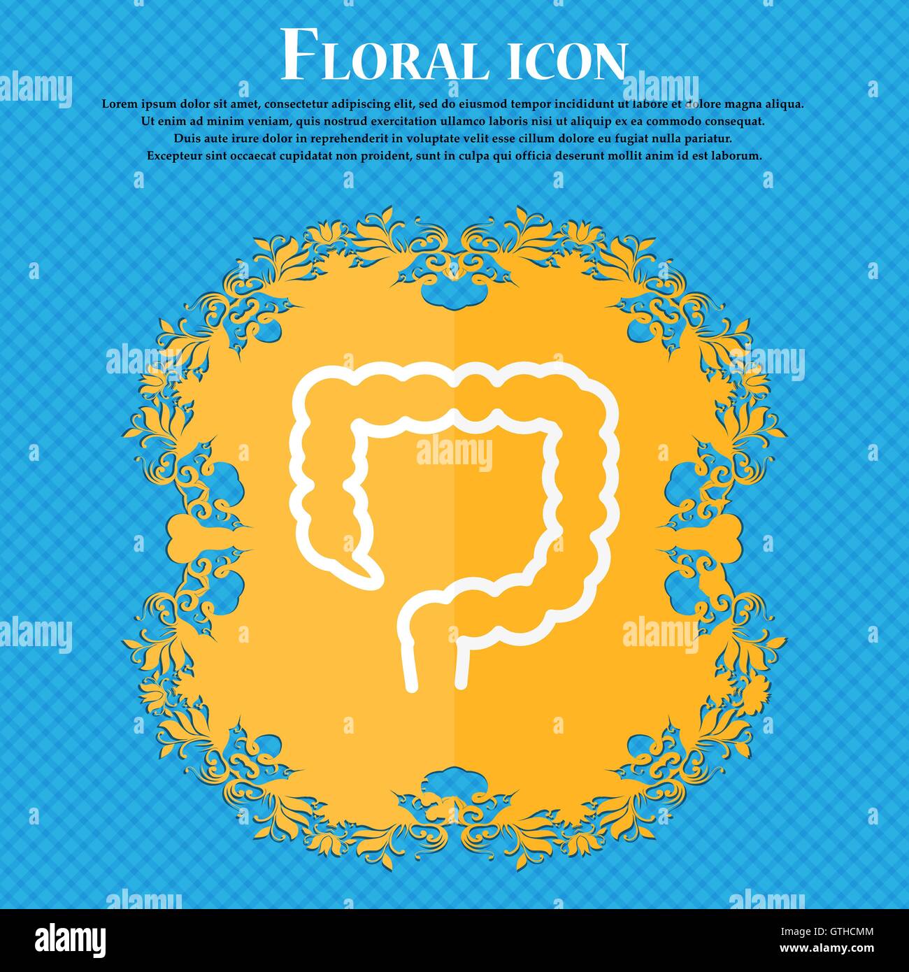 large intestine icon. Floral flat design on a blue abstract background ...