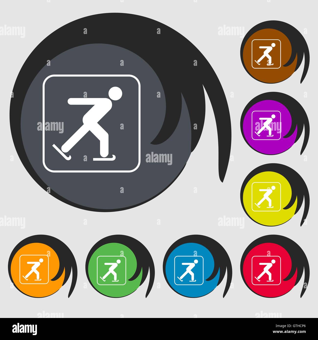 Ice skating sign icon. Symbols on eight colored buttons. Vector Stock ...