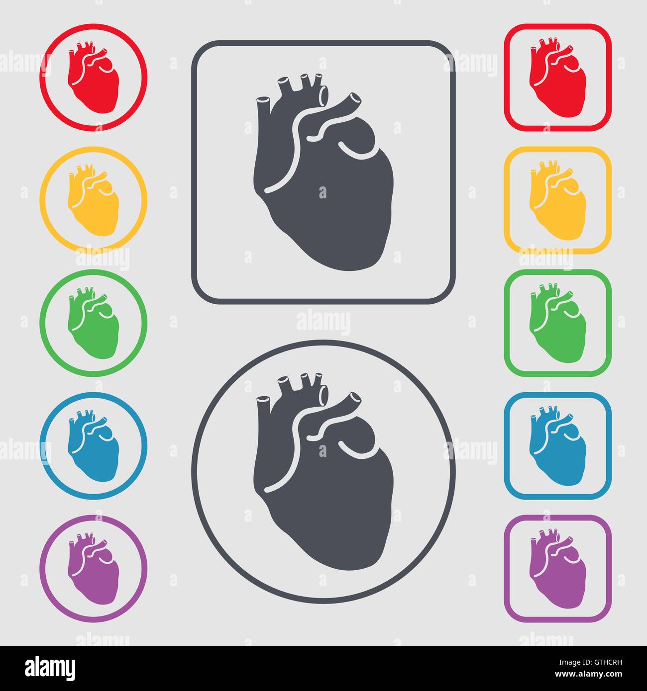 Human heart icon sign. symbol on the Round and square buttons with ...