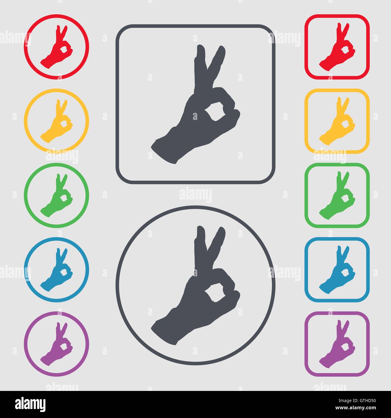 Gesture ok icon sign. symbol on the Round and square buttons with frame ...