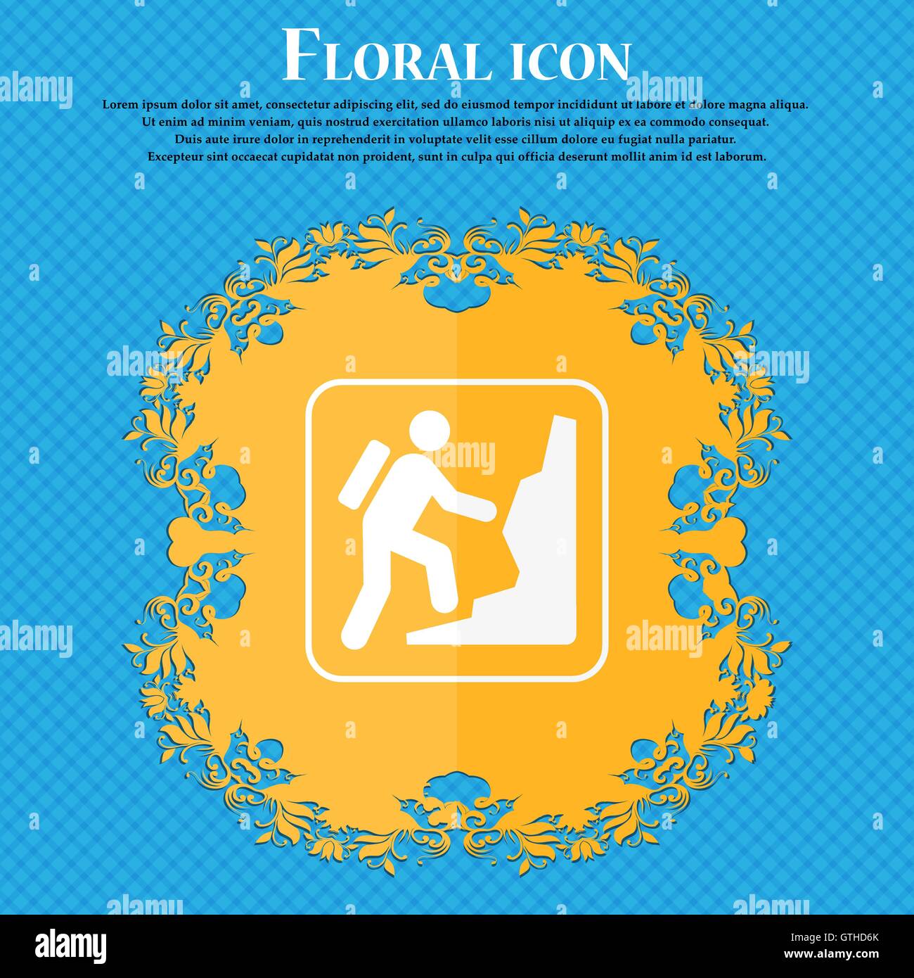 rock climbing icon. Floral flat design on a blue abstract background ...
