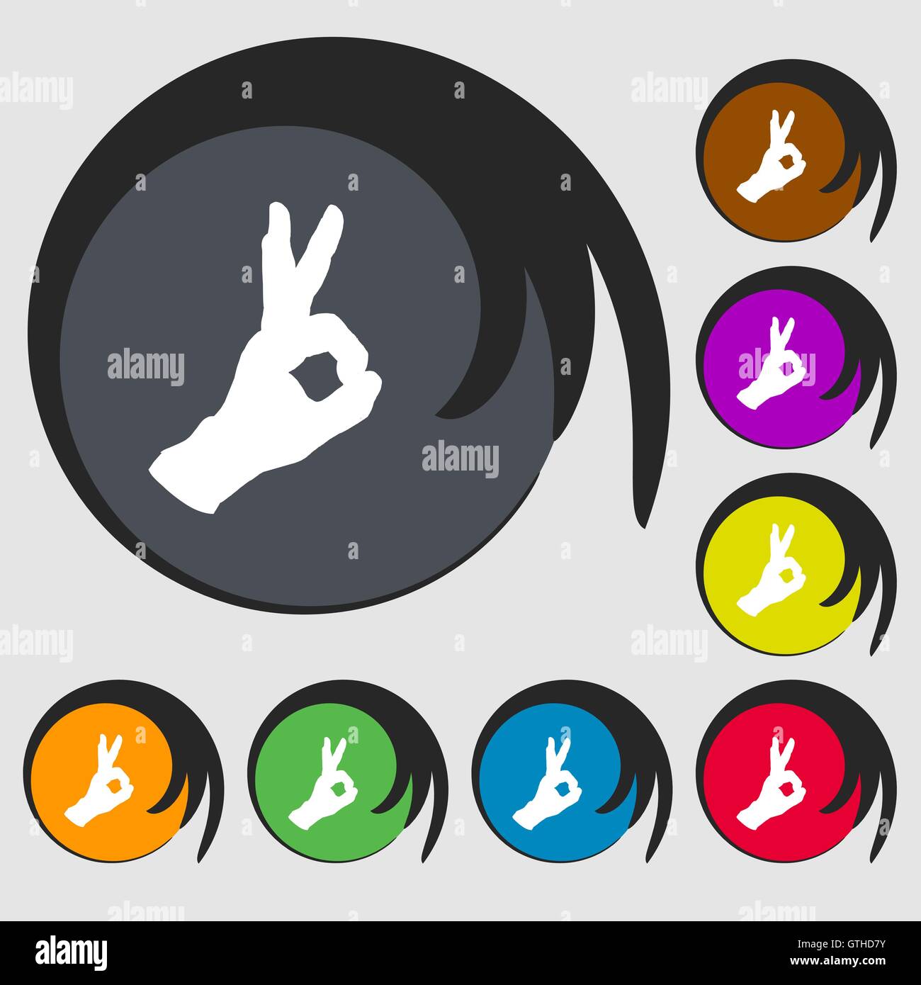 Gesture ok sign icon. Symbols on eight colored buttons. Vector Stock ...