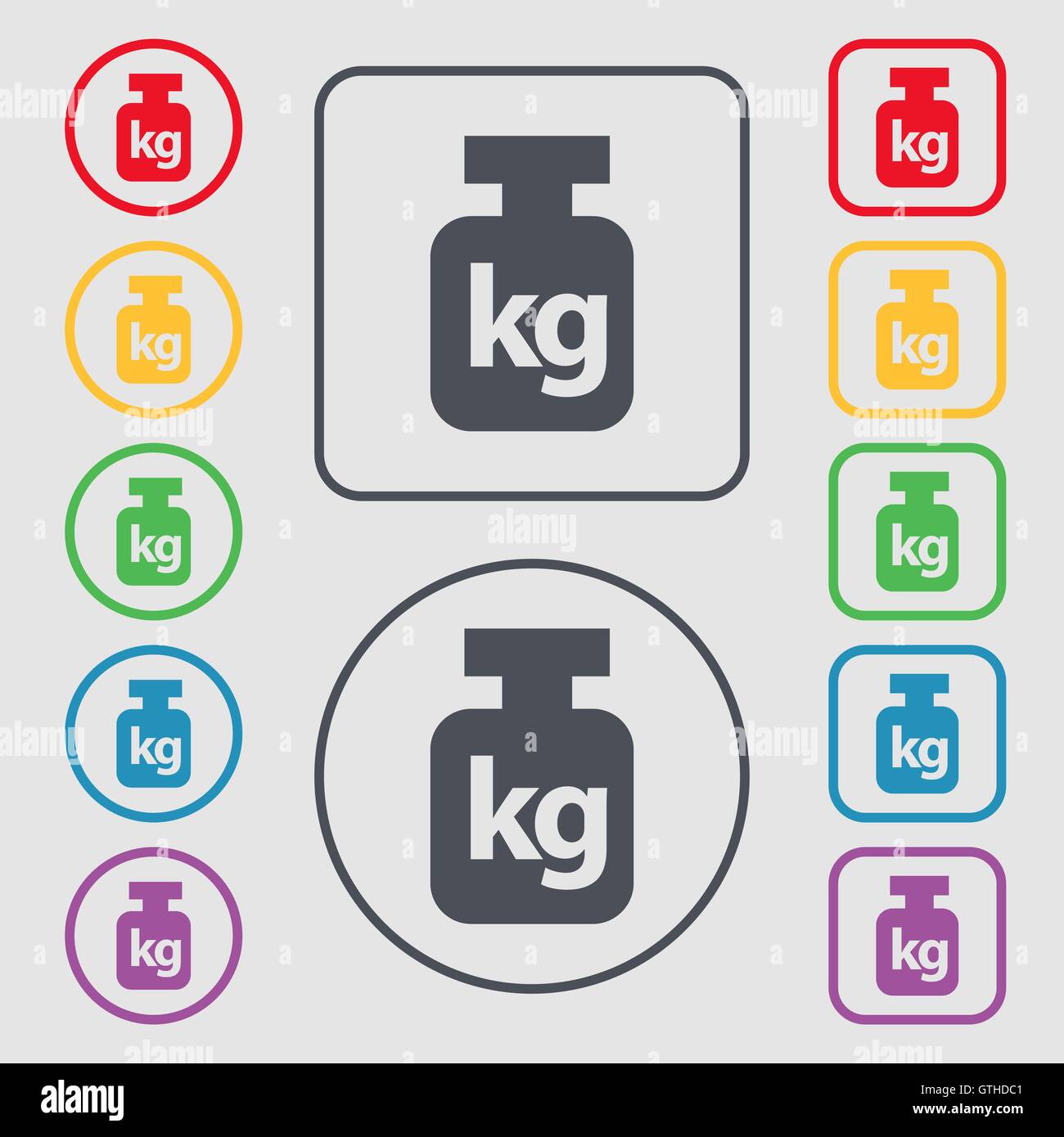 Weight icon sign. symbol on the Round and square buttons with frame ...