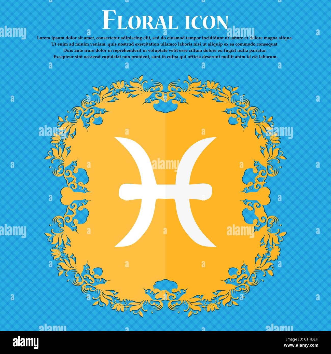 Pisces zodiac sign icon. Floral flat design on a blue abstract ...