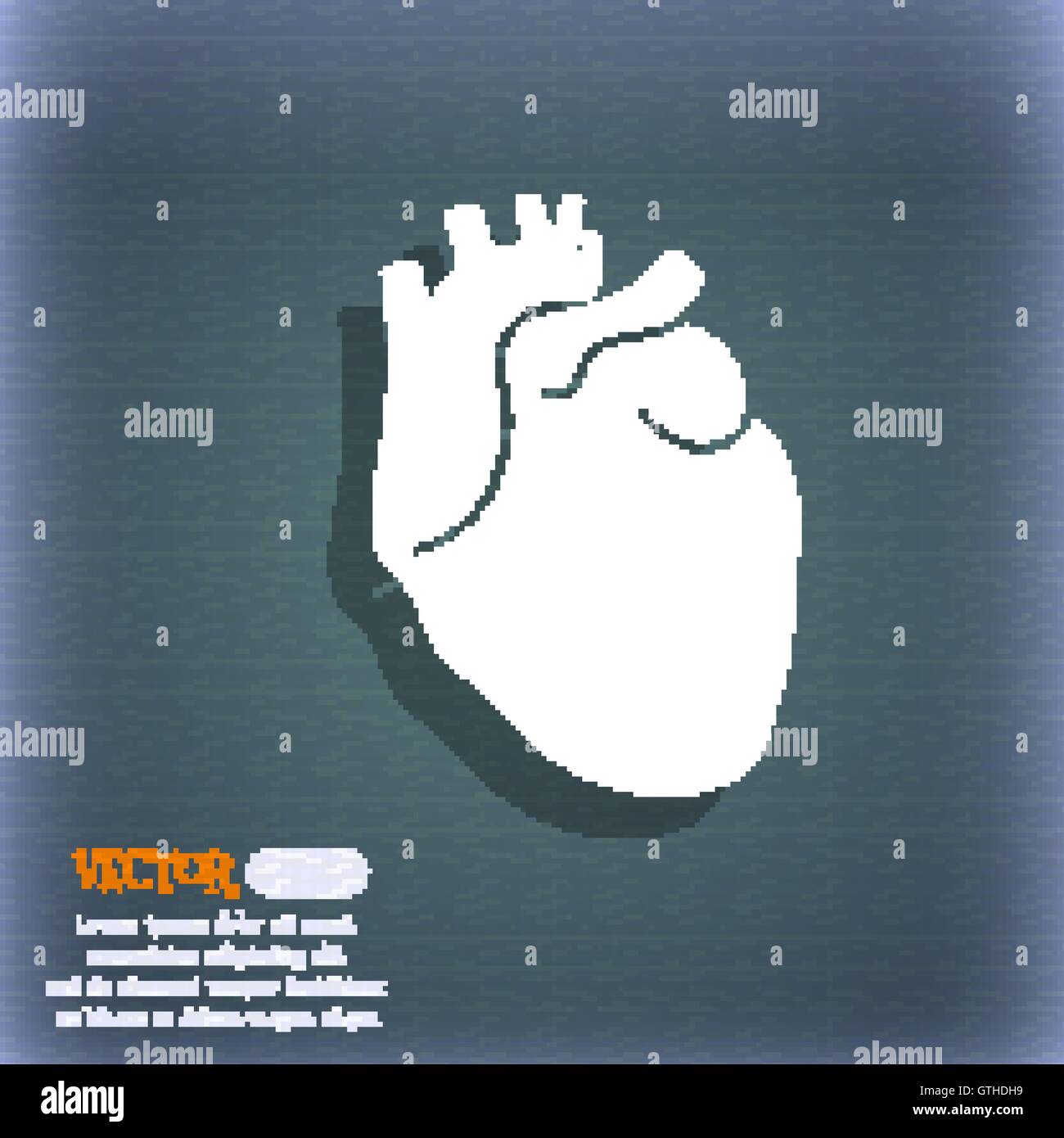 Human heart icon. On the blue-green abstract background with shadow and ...