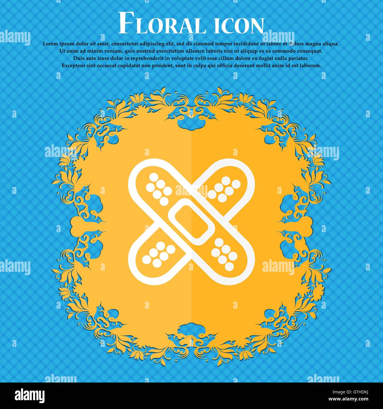 adhesive plaster icon. Floral flat design on a blue abstract background ...