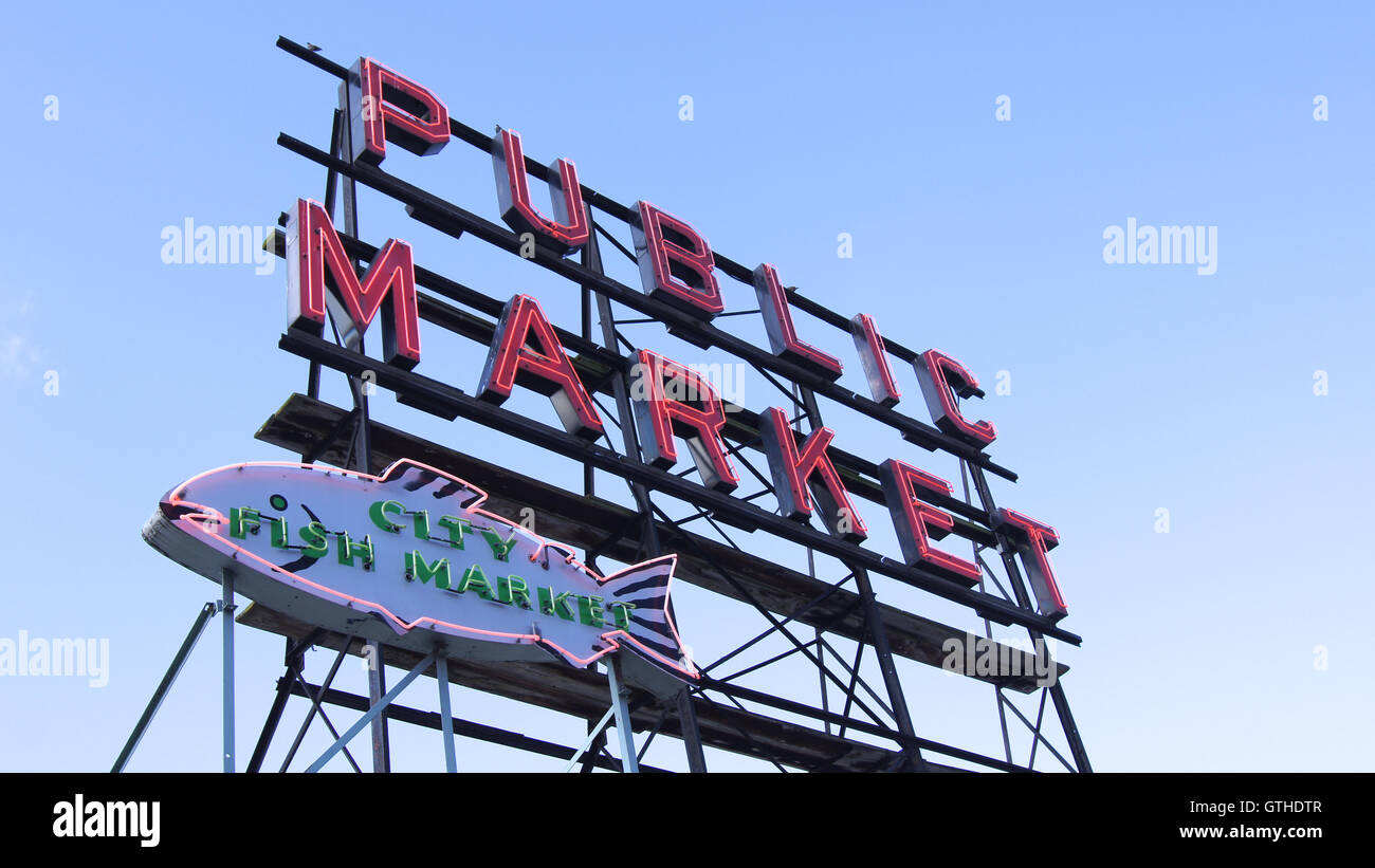 Seattle public market sign hi-res stock photography and images - Alamy