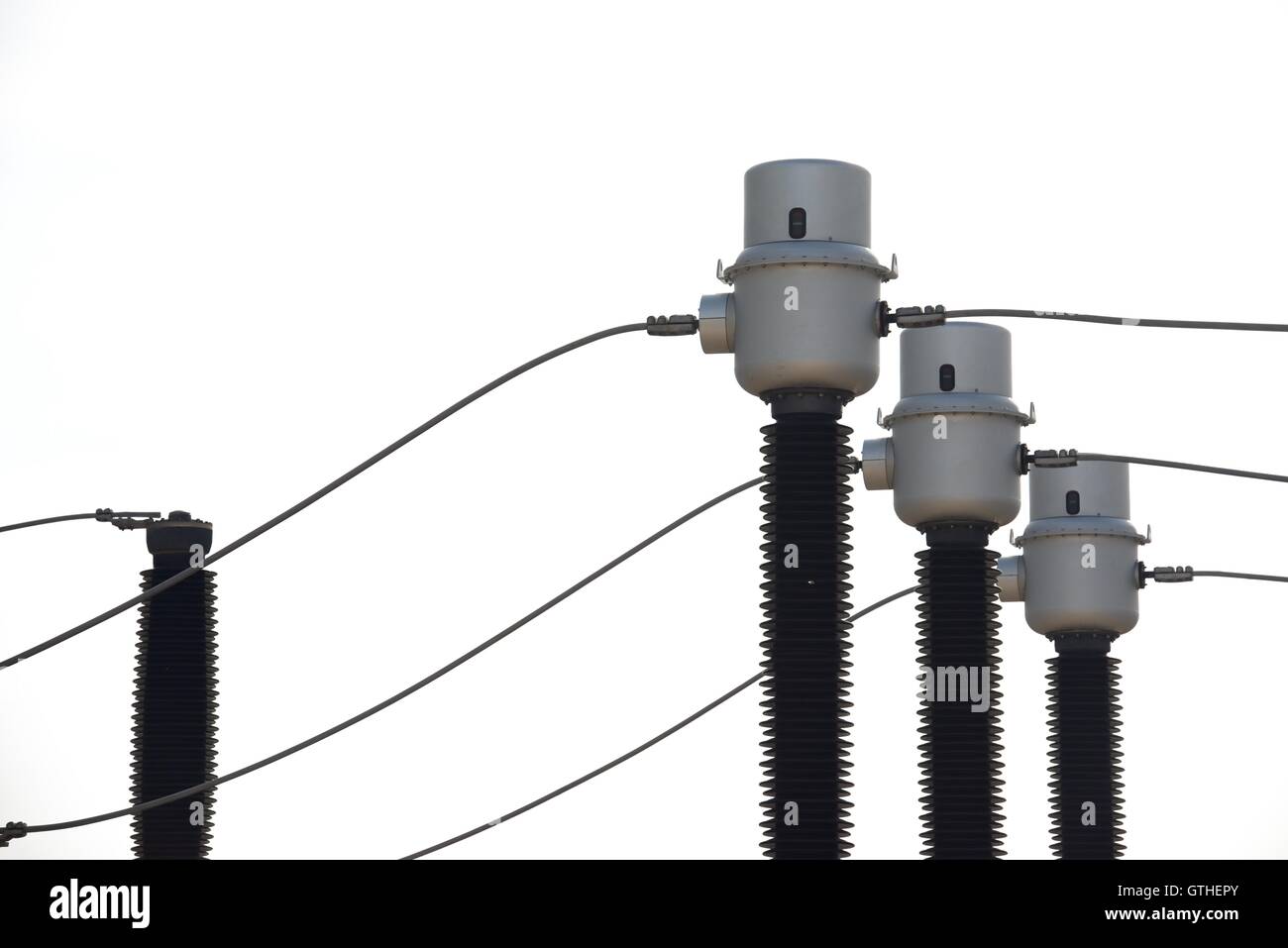 Closeup of an electrical substation elements, Zaragoza province, Aragon ...