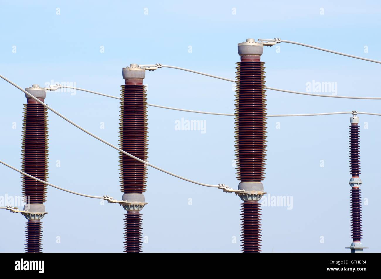 Closeup of an electrical substation elements, Zaragoza province, Aragon ...