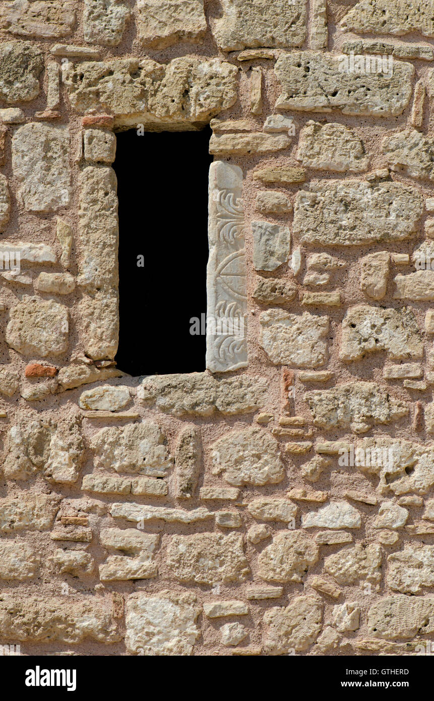 Ancient old ruined stone wall and open window to inside Stock Photo - Alamy