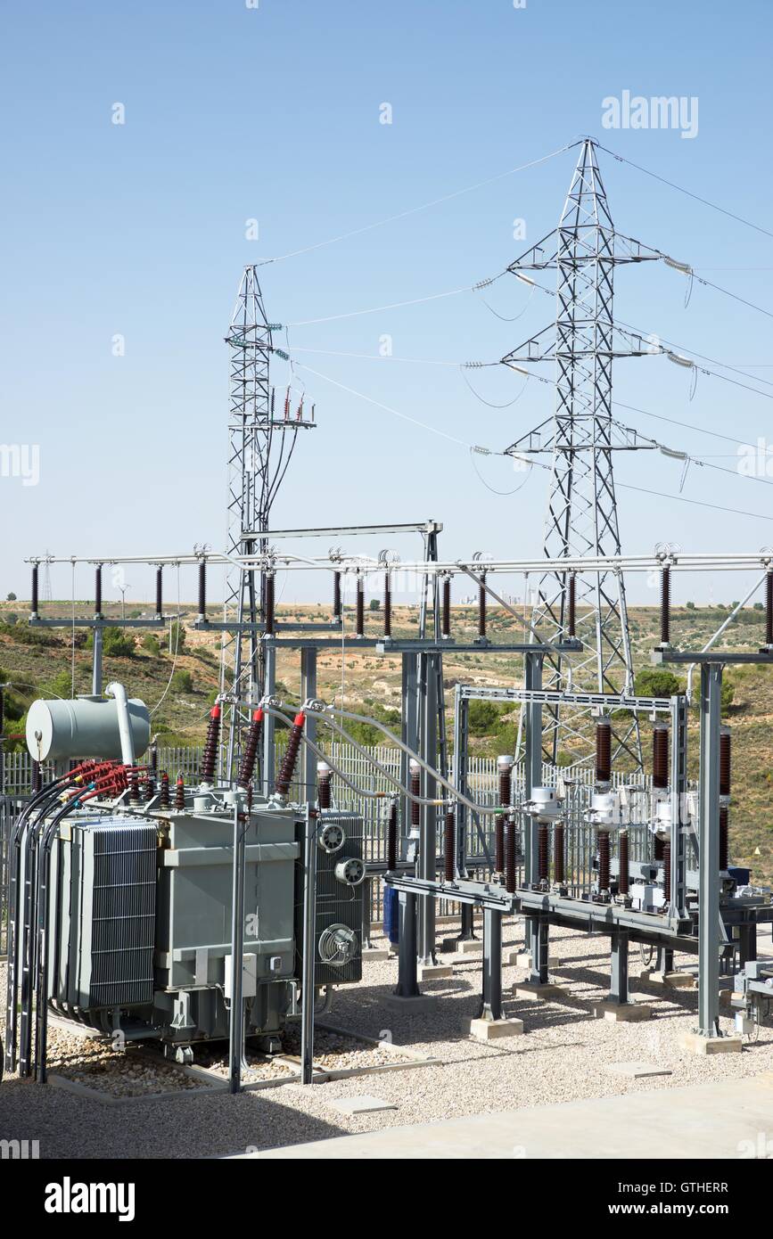 Closeup of an electrical substation, Toledo Province, Castilla La ...