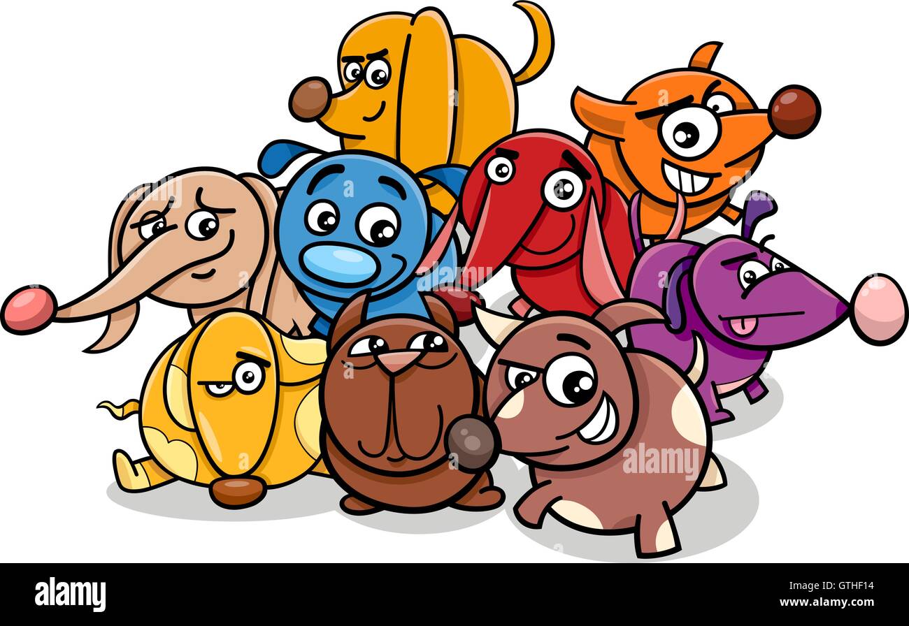 Cartoon Illustration of Funny Dogs Animal Characters Stock Vector Image ...