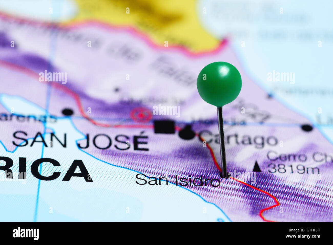 San Isidro pinned on a map of Costa Rica Stock Photo - Alamy