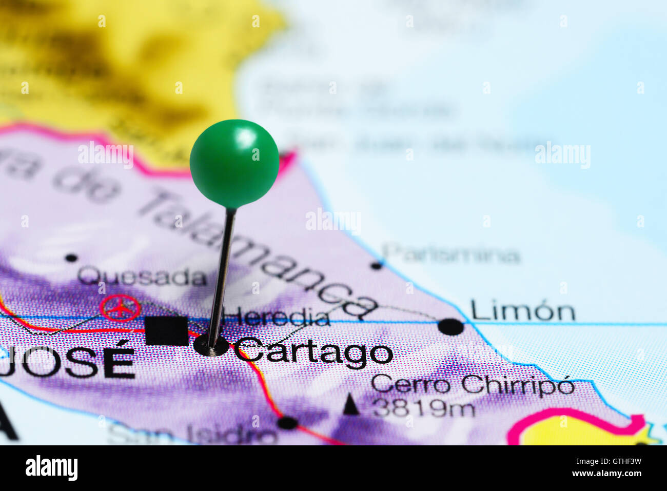 Cartago pinned on a map of Costa Rica Stock Photo - Alamy