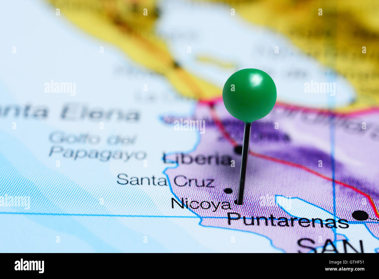 Nicoya pinned on a map of Costa Rica Stock Photo - Alamy