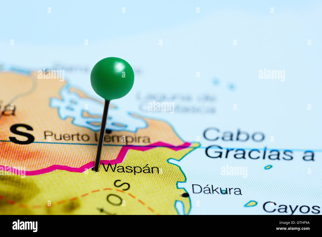 Waspan pinned on a map of Nicaragua Stock Photo - Alamy