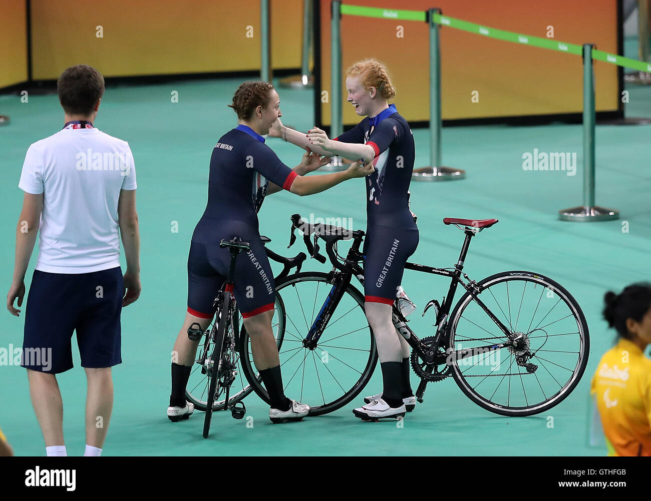 Great Britain's Sophie Thornhill and Helen Scott celebrate after ...