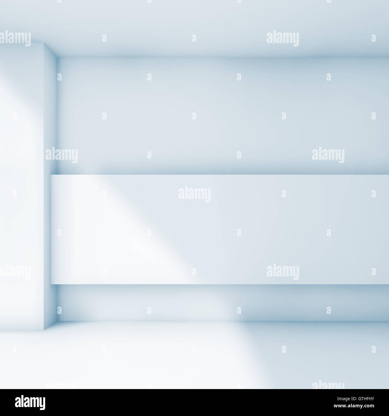 Abstract white empty room interior. Square blue toned 3d render ...
