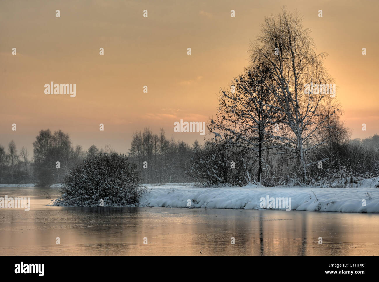 Beautiful HDR landscape photography taken in woods, by a lake Stock ...