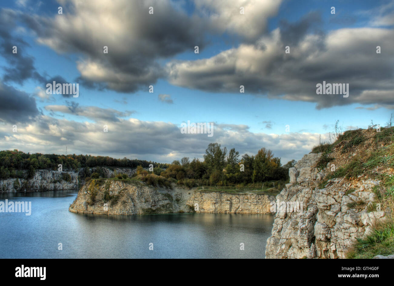 Beautiful HDR landscape photography taken in woods, by a lake Stock ...