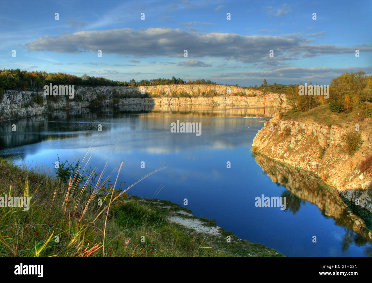 Beautiful HDR landscape photography taken in woods, by a lake Stock ...