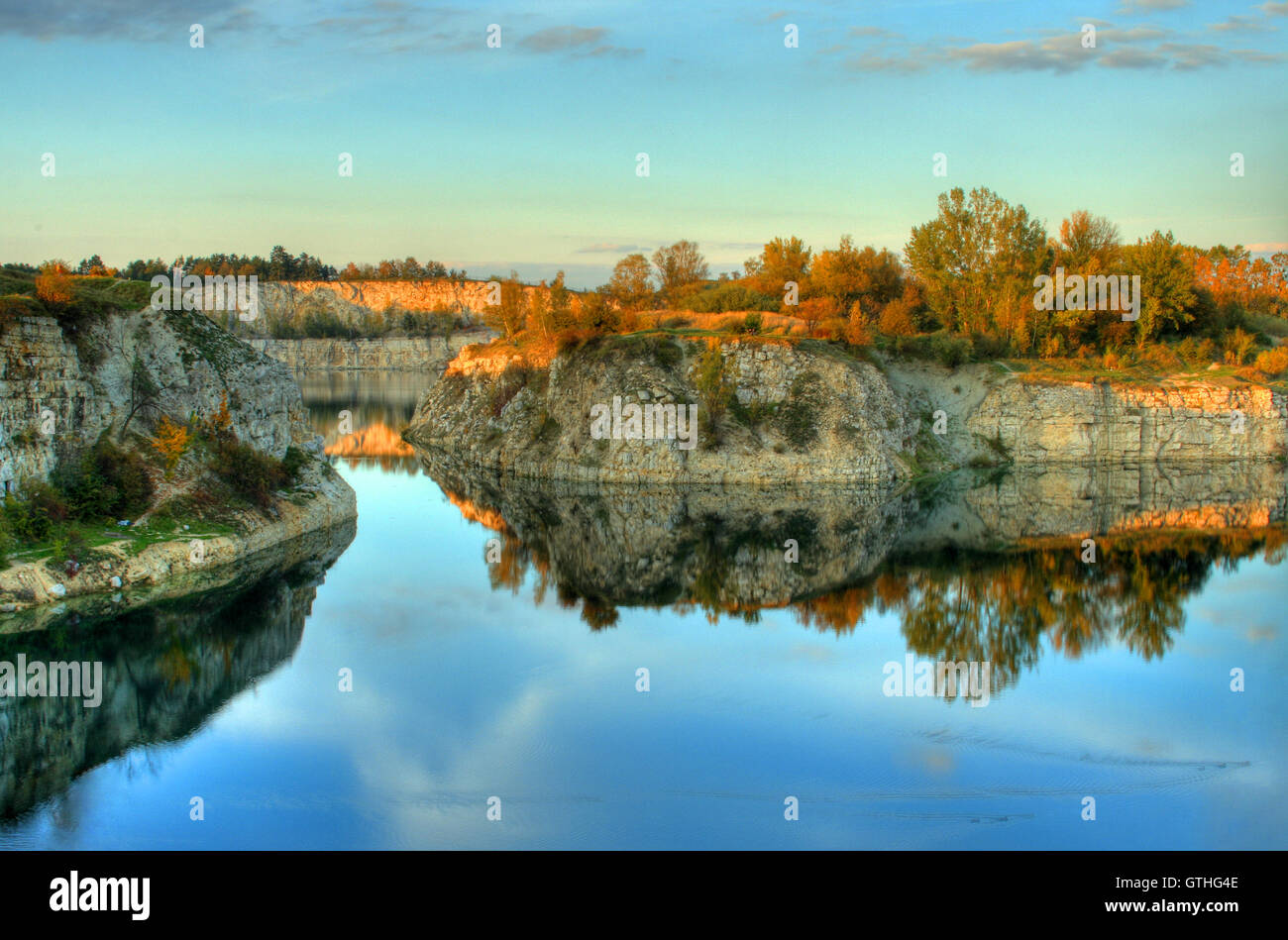 Beautiful HDR landscape photography taken in woods, by a lake Stock ...