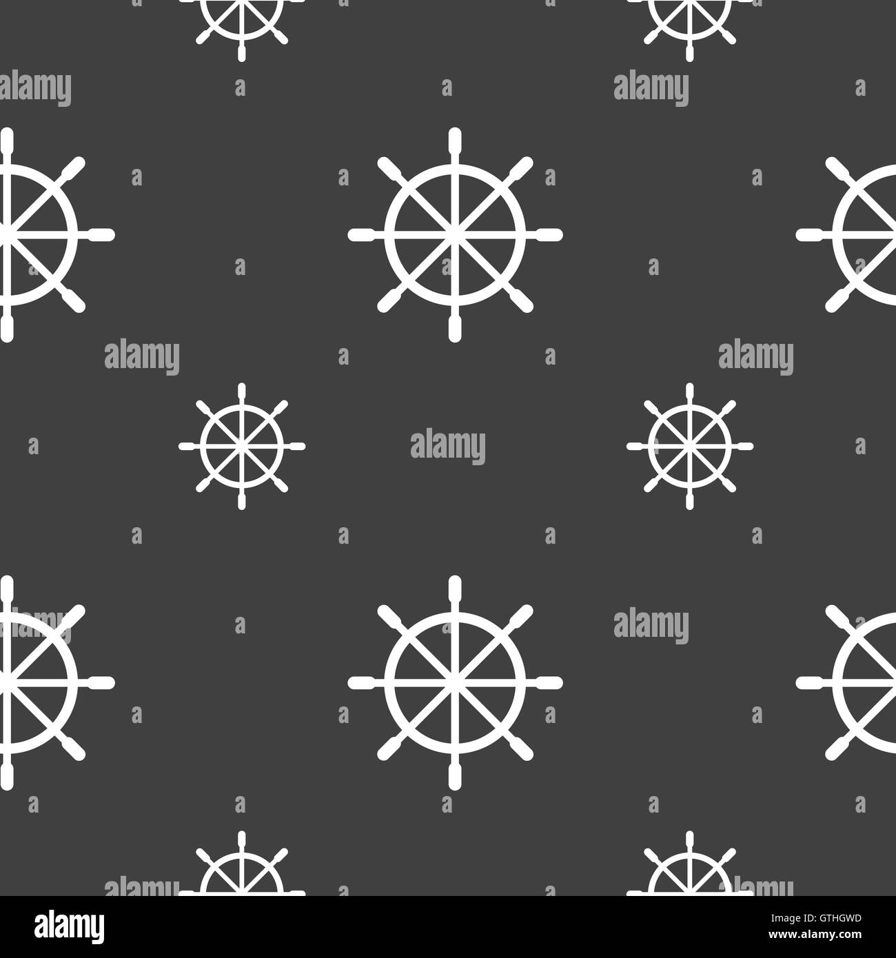 ship steering wheel icon sign. Seamless pattern on a gray background ...
