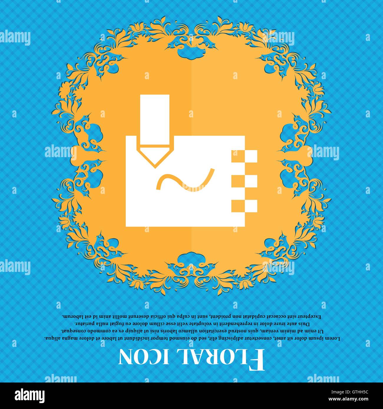 notebook Icon icon. Floral flat design on a blue abstract background ...