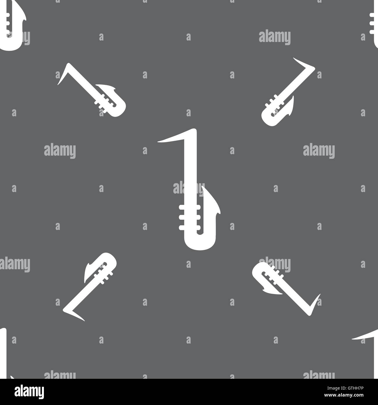 Saxophone icon sign. Seamless pattern on a gray background. Vector ...