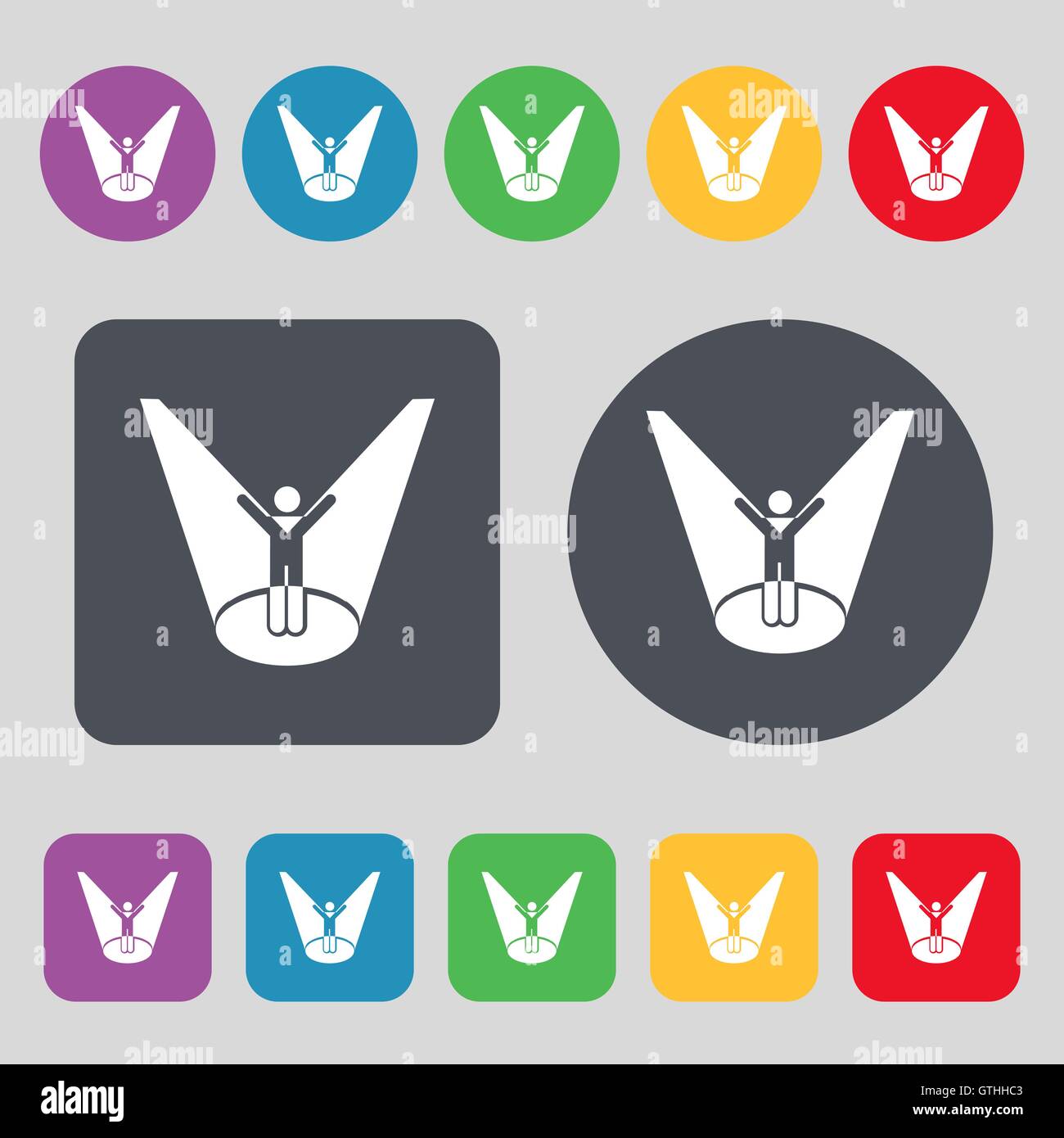 Spotlight icon sign. A set of 12 colored buttons. Flat design. Vector ...