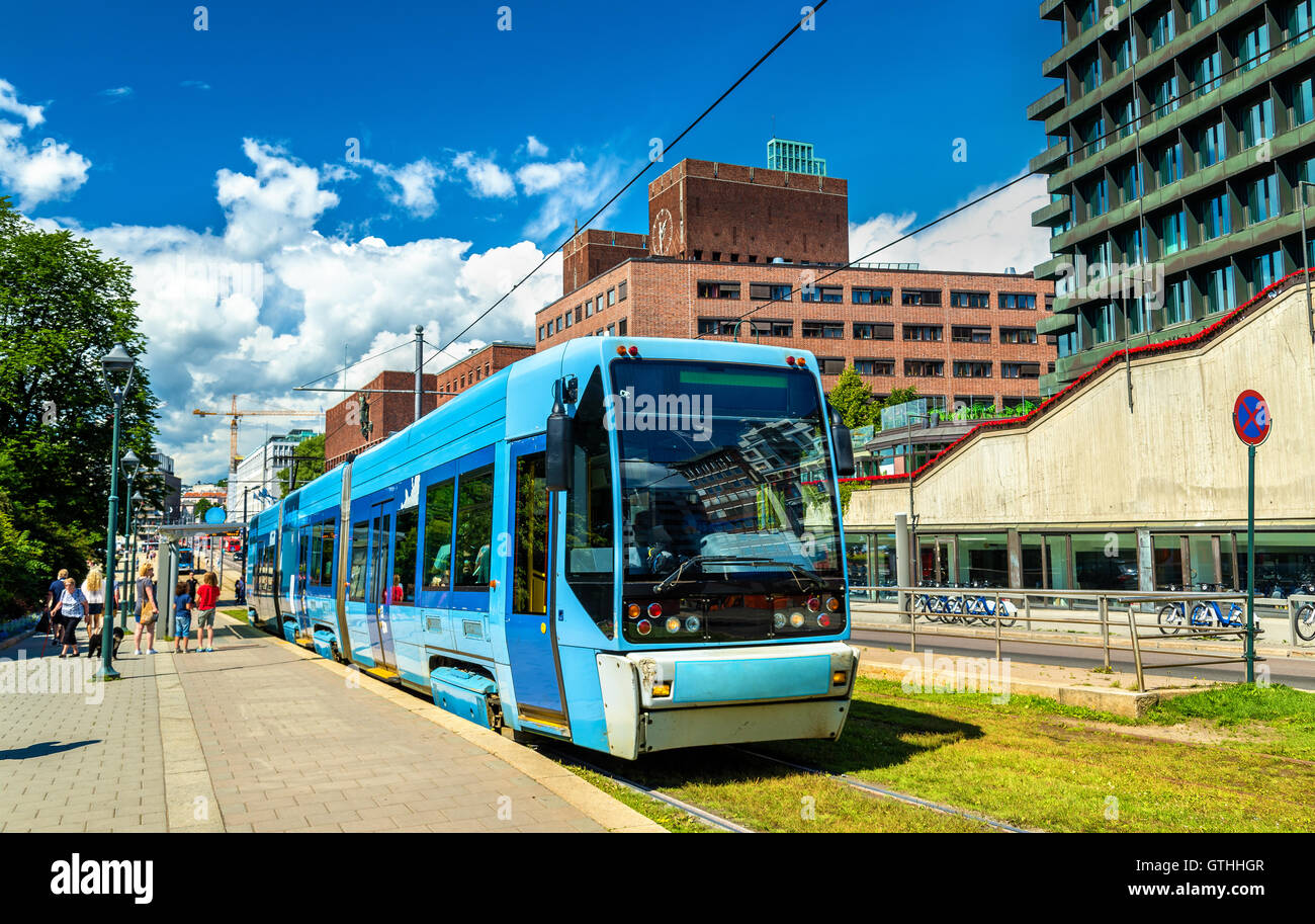 City tram at Kontraskjaeret Station in Oslo, Norway Stock Photo - Alamy