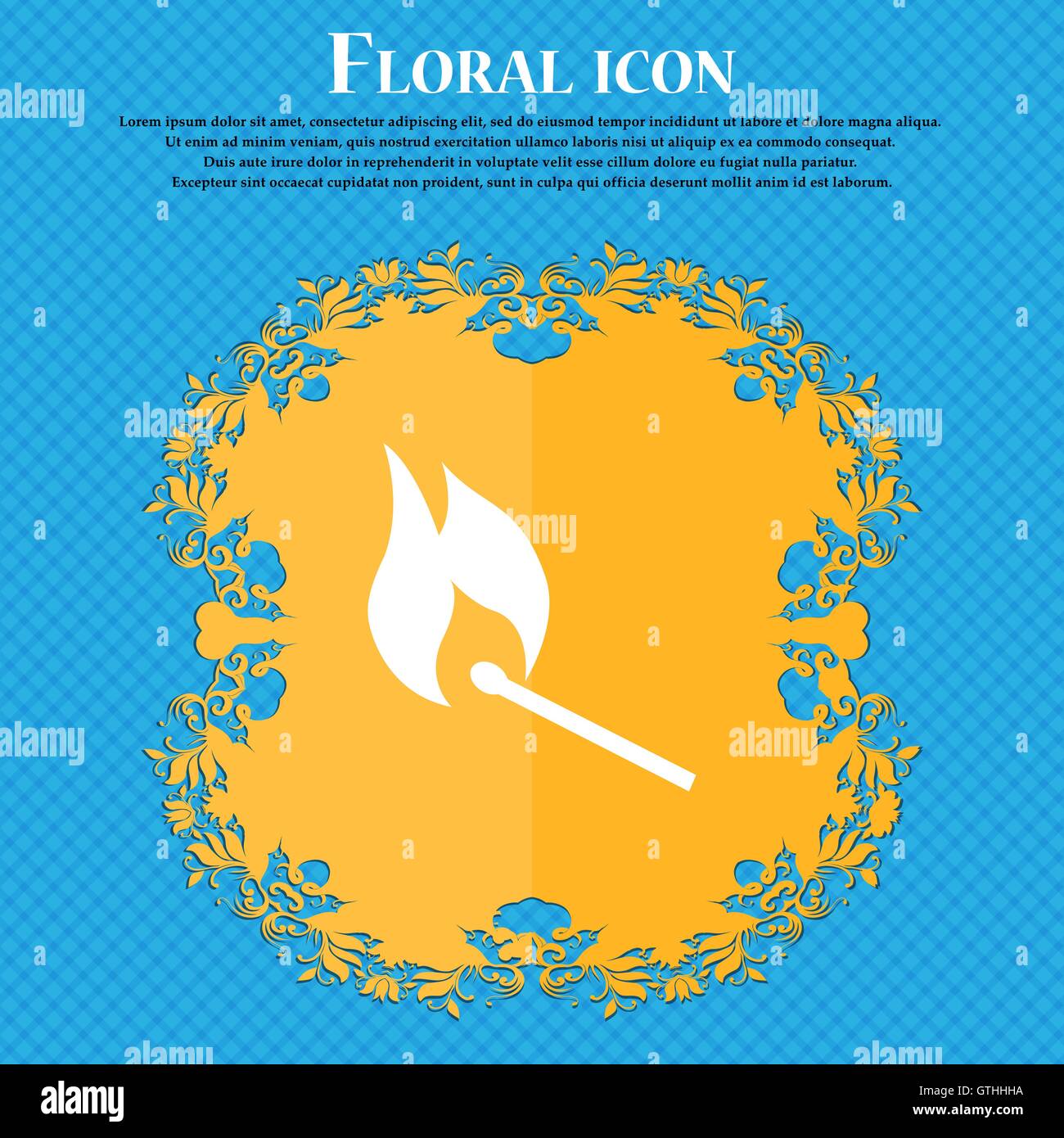 burning match icon icon. Floral flat design on a blue abstract ...