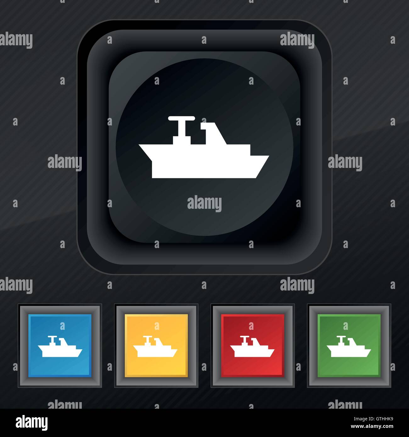 Ships, boats, cargo icon symbol. Set of five colorful, stylish buttons ...