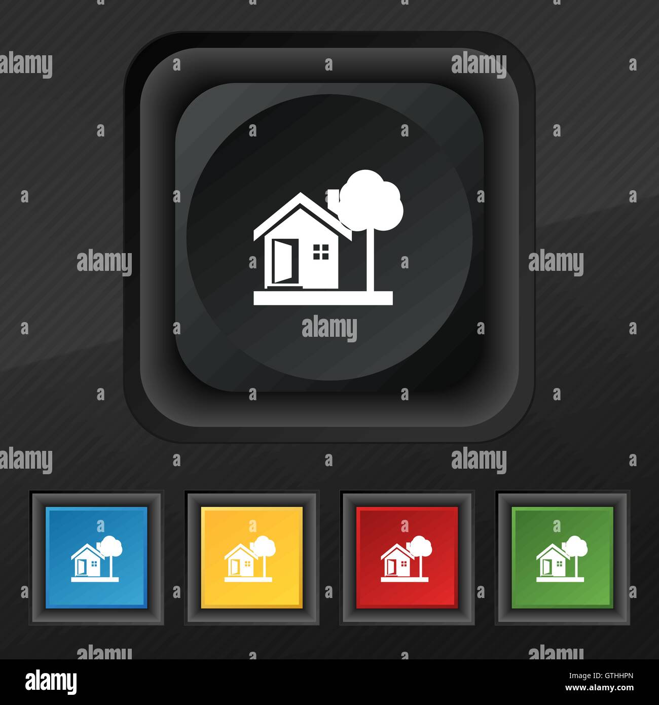 house icon symbol. Set of five colorful, stylish buttons on black ...