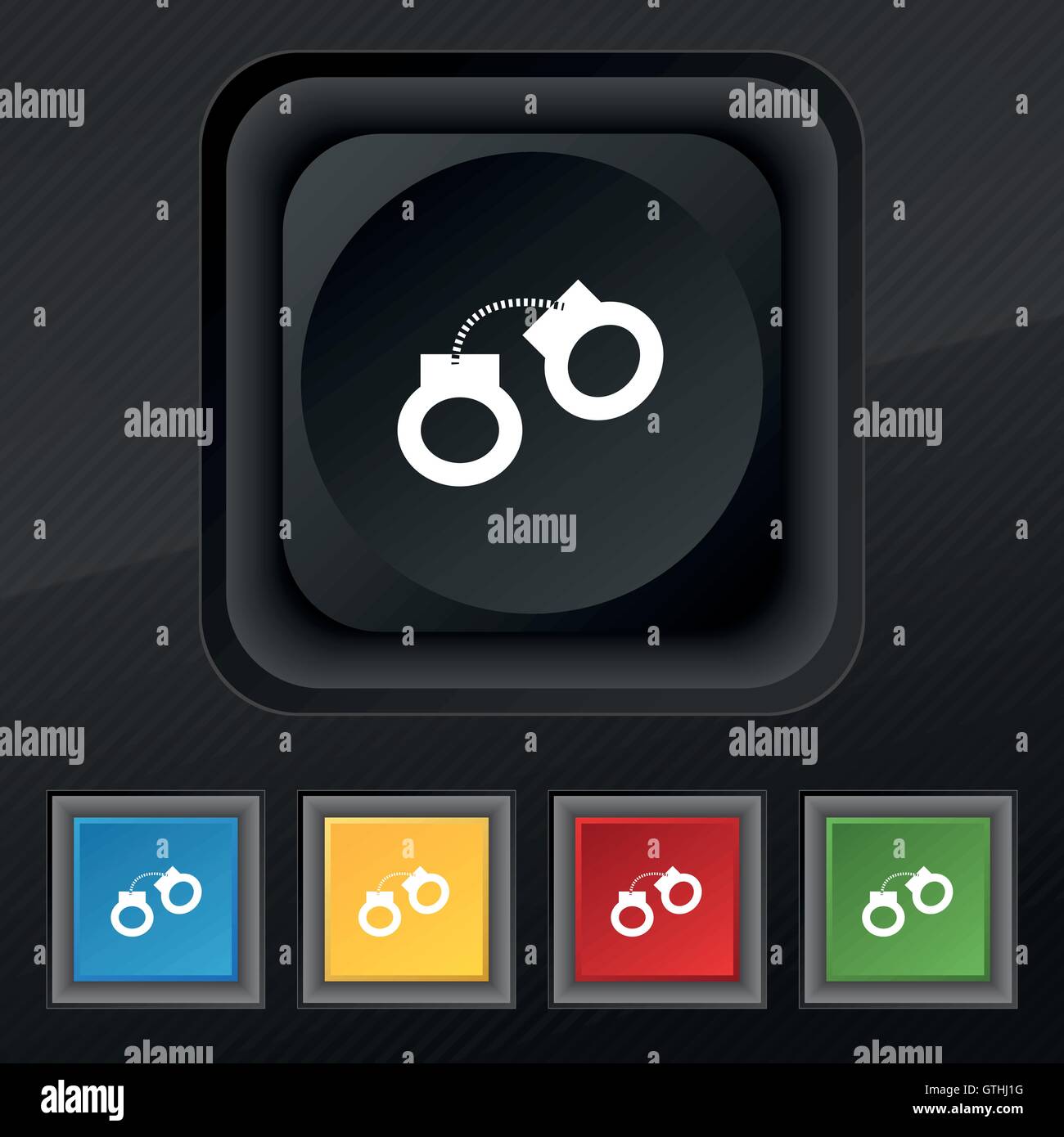 handcuffs icon symbol. Set of five colorful, stylish buttons on black ...